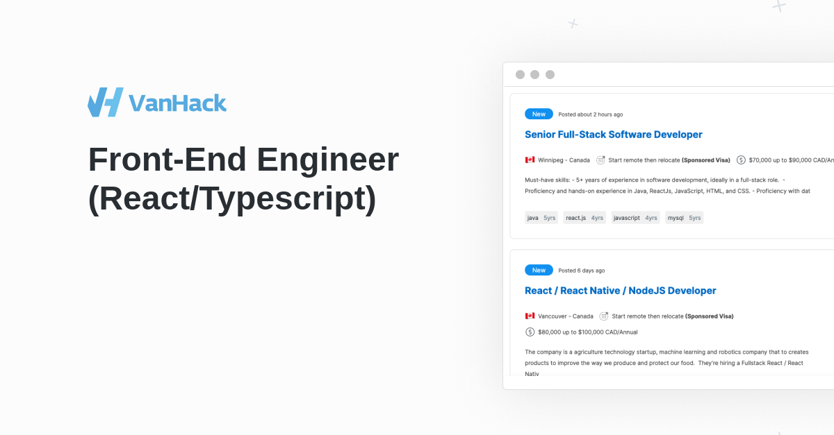 Front-End Engineer (React/Typescript) - VanHack